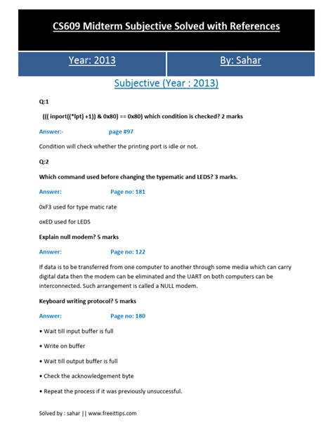 Cs609 Midterm Subjective Solved With References By Seher Pdf Computer Data Telecommunications