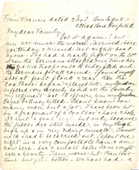 Letter From Francis Grenfell Meanings Of Military Service 1914