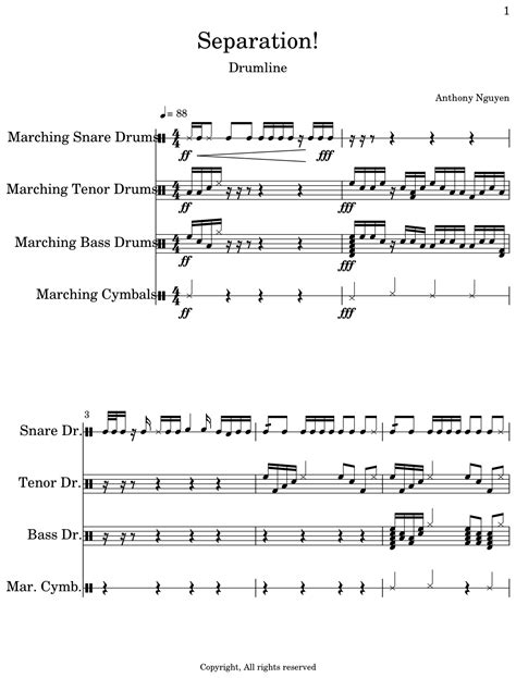 Separation Sheet Music For Marching Bass Drums