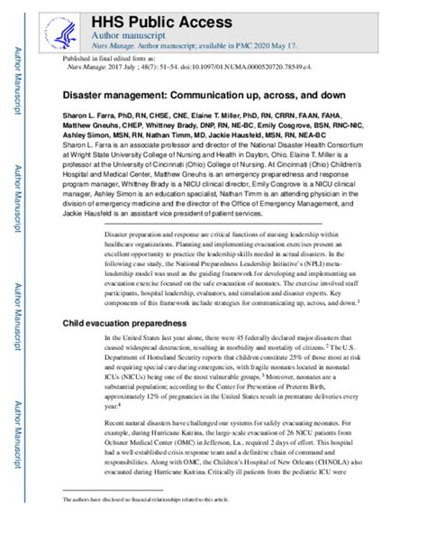 Pdf Disaster Management Communication Up Across And Down