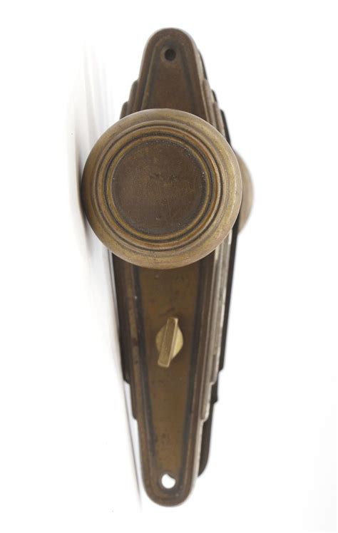 Antique Solid Brass Concentric Art Deco Privacy Door Knob Set Olde