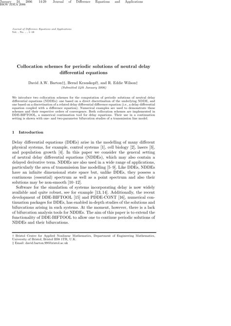 Pdf Collocation Schemes For Periodic Solutions Of Neutral Delay Dieren Tial Equations