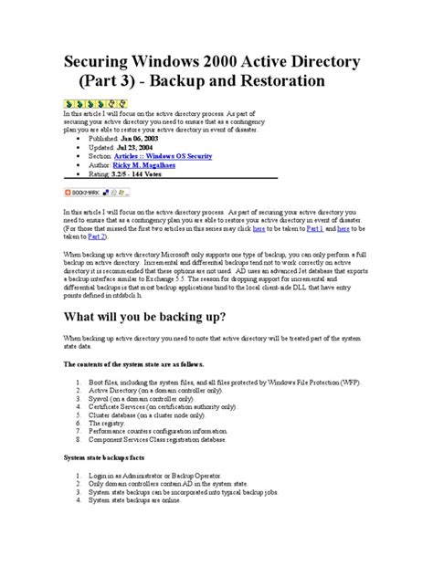 Securing Windows 2000 Active Directory Pdf Backup Active Directory