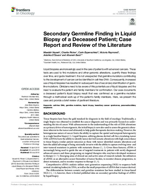 Pdf Secondary Germline Finding In Liquid Biopsy Of A Deceased Patient