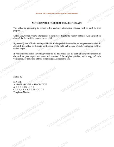 Sample Letter For Notice Under Fair Debt Collection Act Fair Debt