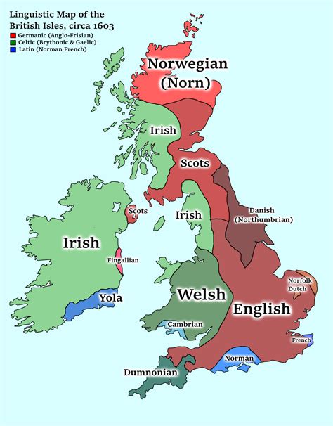 Linguistic Map Of The British Isles Circa 1603 Rimaginarymaps