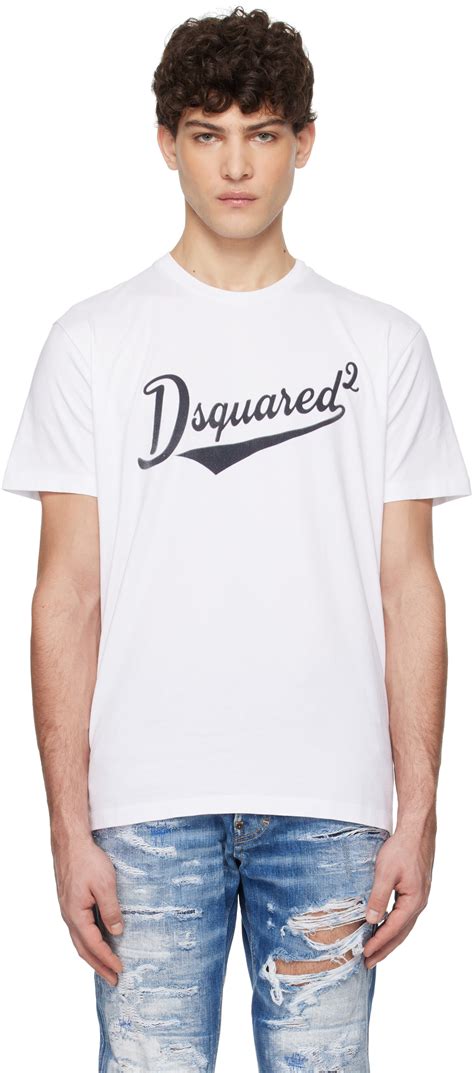 Dsquared2 White Cool Fit Velvet Logo T Shirt Dsquared2