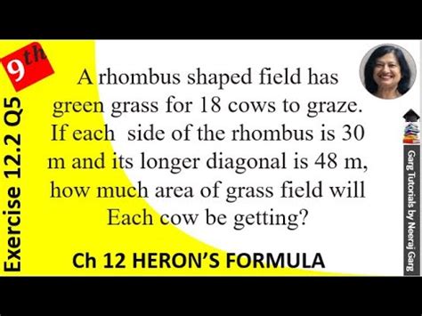 A Rhombus Shaped Field Has Green Grass For Cows To Graze Chapter Class Maths Ex