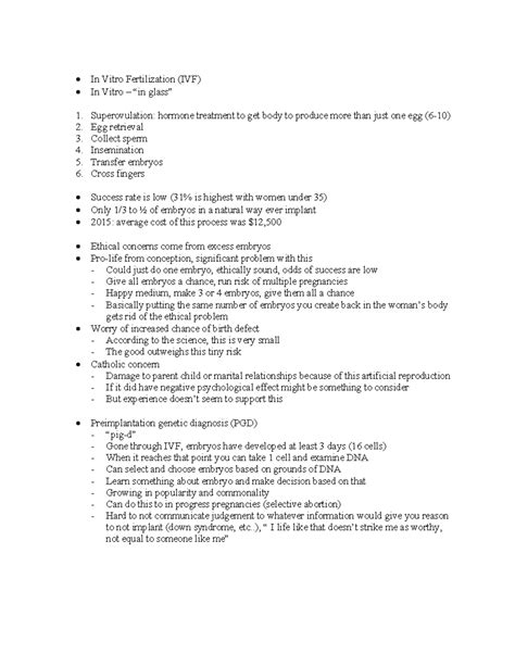 Ethics Ivf Class Notes On Ivf In Vitro Fertilization Ivf In