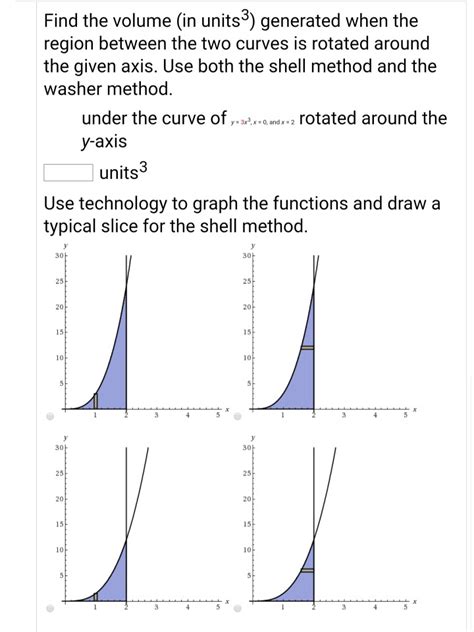 solved find the volume in units3 generated when the region