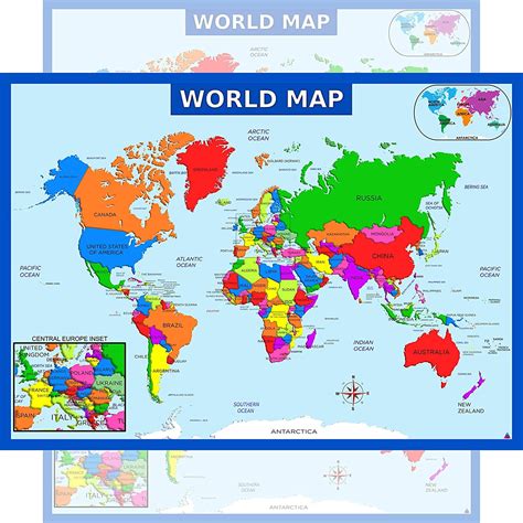 World Map Poster With Central Europe Inset Laminated Educational Poster 14x195 In World