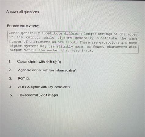 Solved Answer All Questions Encode The Text Into Same Chegg Com