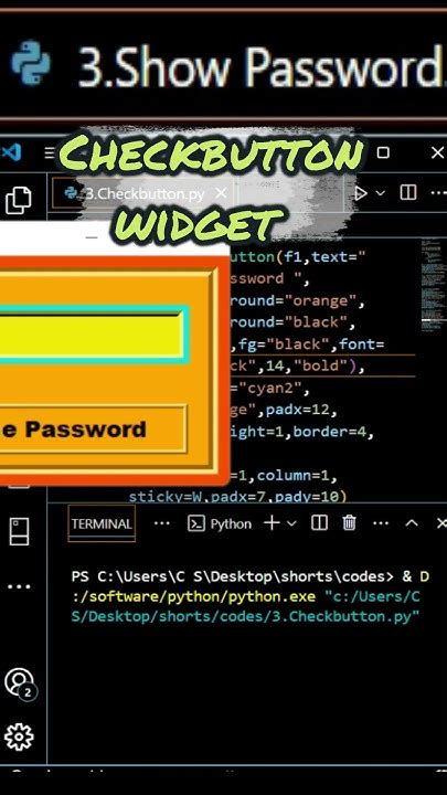 3 Show Password👌 Python Tkinter Coding Shorts Youtube