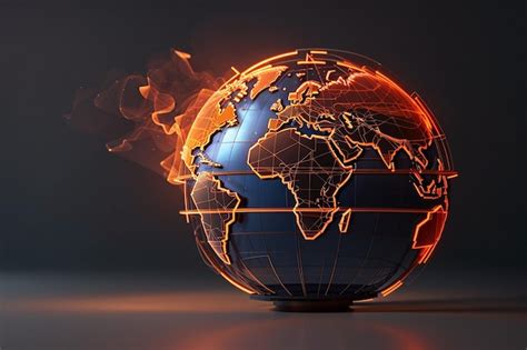 Premium Photo 3d Render Of A Wireframe Globe On Fiery