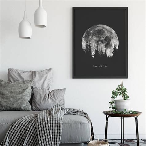 Lunar Moon Print Full Moon Poster Art Digital Download La Luna Moon