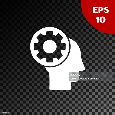 투명 한 어두운 배경에 격리 된 아이콘 내부 기어와 흰색 인간의 머리입니다 인공 지능 생각 두뇌 기호 뇌의 상징 작업입니다 벡터 일러스트레이션 개념에 대한 스톡 벡터 아트