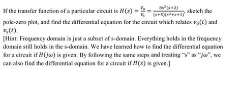 Solved If The Transfer Function Of A Particular Circuit Is Chegg