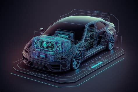 Hud 스타일의 진단 자동 3d 시각화 홀로그램의 자동차 스캔 프리미엄 사진