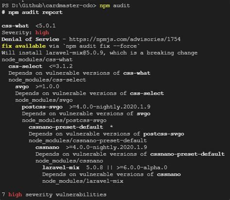 41 Vulnerabilities 34 Moderate 7 High · Issue 2999 · Laravel Mix