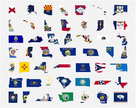 Usa State Flag Map Svg 50 United States Of America Us American Border