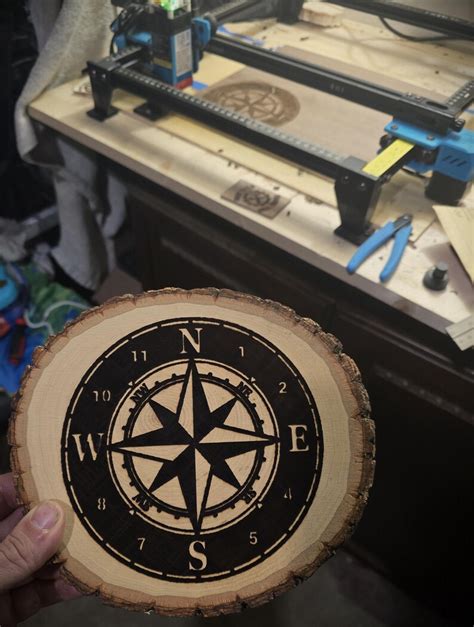 Compass Clock Face Wall Clock With Live Edge Bark Etsy