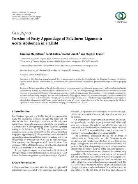 Pdf Case Report Torsion Of Fatty Appendage Of Falciform Journals
