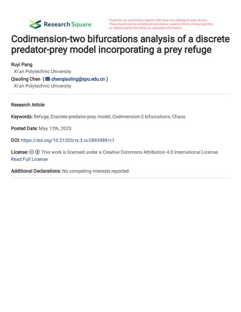 Pdf Codimension Two Bifurcations Analysis Of A Discrete Predator Prey Model Incorporating A