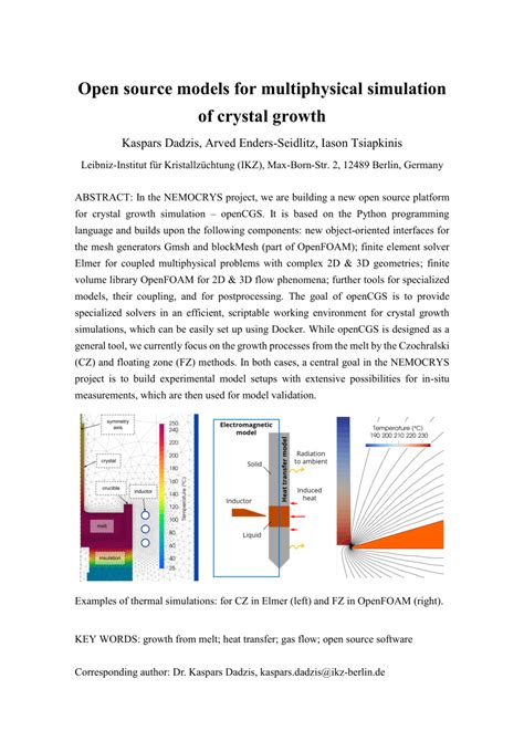 Pdf Open Source Models For Multiphysical Simulation Of Crystal Growth