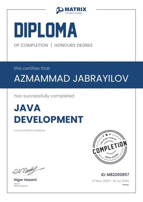 Azmammad Jabrayilov On Linkedin I Completed The Java Back End Development Course At Matrix