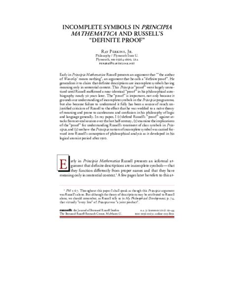 Pdf Incomplete Symbols In Principia Mathematica And Russells