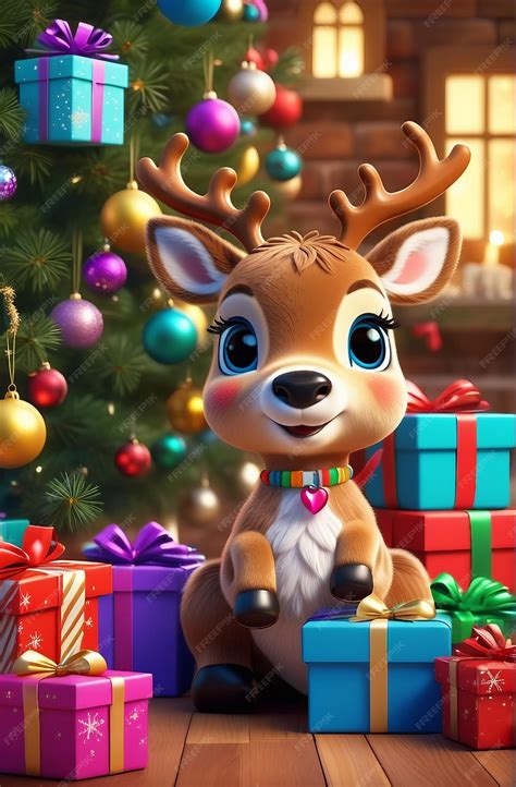 Premium Photo A Cartoon Reindeer With A Christmas Tree And Presents