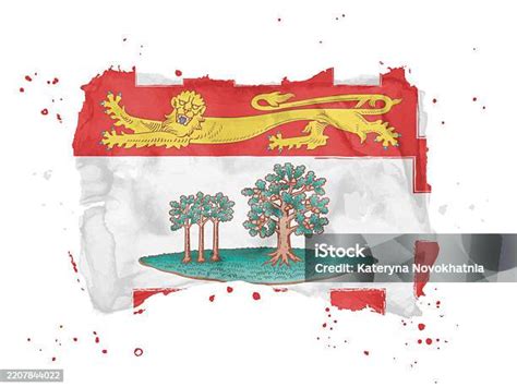 프린스 에드워드 아일랜드의 국기 브러시 스트로크 배경 깃발 프린스 에드워드 아일랜드 캐나다 주 흰색 배경에 당신의 디자인을 위한 수채화 스타일 주당순이익10 0명에 대한