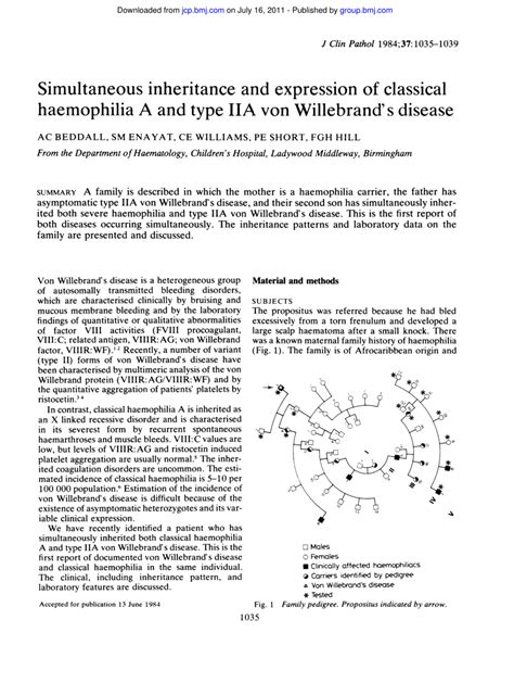 Pdf Simultaneous Inheritance And Expression Of Classical Haemophilia