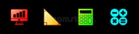 set computer monitor with graph chart triangle math calculator and