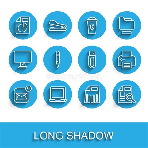 Set Line Envelope Laptop Document With Graph Chart Paper Shredder