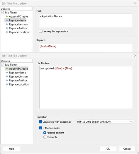 using the text file update operation