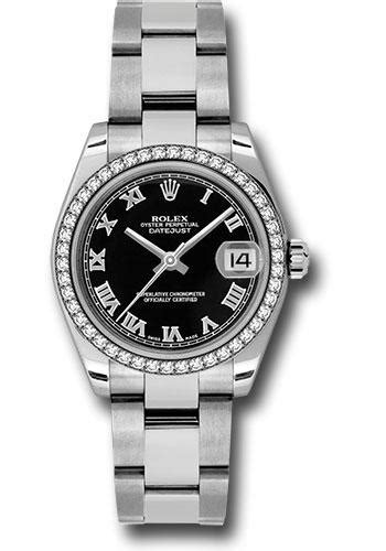 Rolex Steel And White Gold Datejust 31 Watch 46 Diamond Bezel Blac