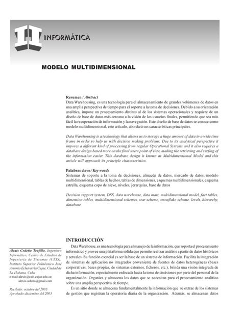 Modelo Multidimensional Cedeño A Pdf Almacén De Datos Bases De Datos