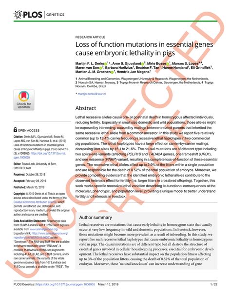 Pdf Loss Of Function Mutations In Essential Genes Cause Embryonic