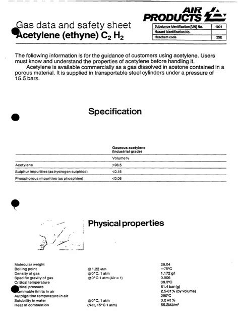 Acetylene Ethyne C2h2 Pdf