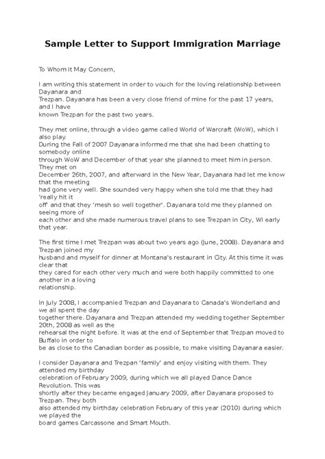 Immigration Letter Of Support For A Couple Template