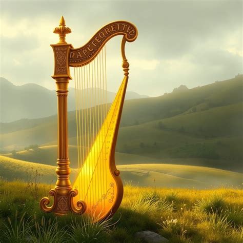Ethereal Gold Harp In Idyllic Countryside Ai Art