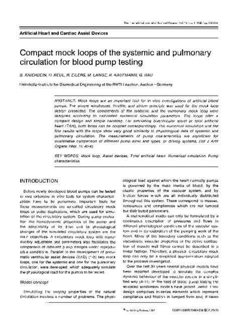 Pdf Compact Mock Loops Of The Systemic And Pulmonary Circulation For