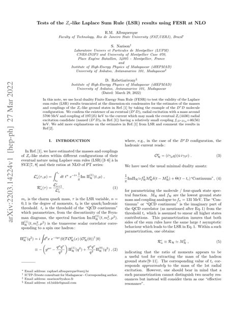 pdf tests of the z c like laplace sum rule lsr results using fesr