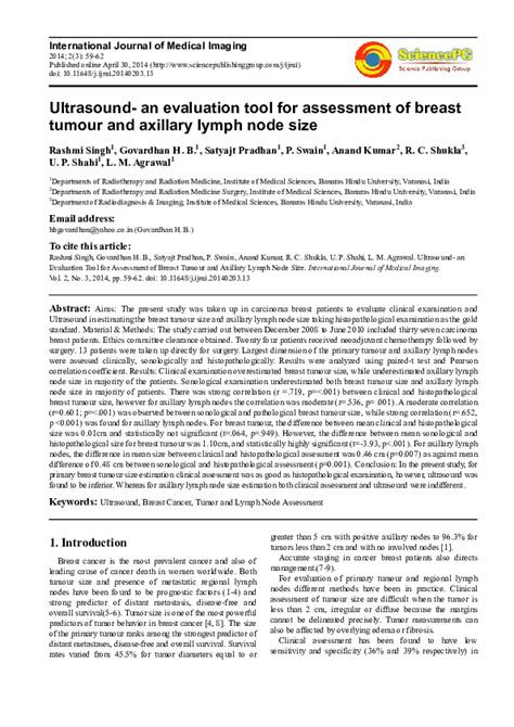 Pdf Ultrasound An Evaluation Tool For Assessment Of Breast Tumour And Axillary Lymph Node Size