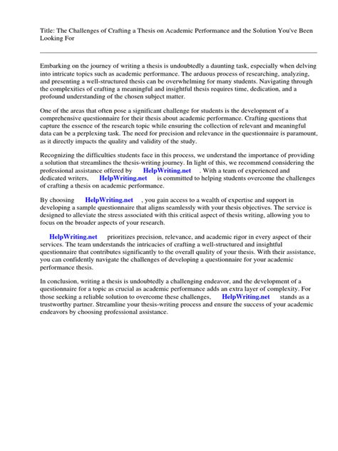 Sample Questionnaire For Thesis About Academic Performance Pdf Survey Methodology Thesis