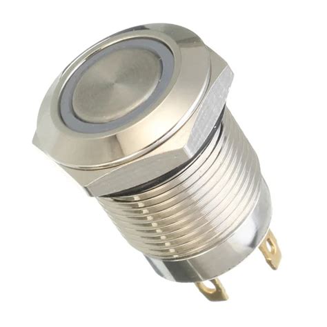 Buy Flat Head 12mm 110 220v Waterproof Momentary Self Reset Metal Push