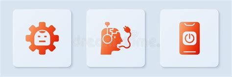 Set Robot Charging Battery And Turn Off Robot From Phone White Square Button Stock