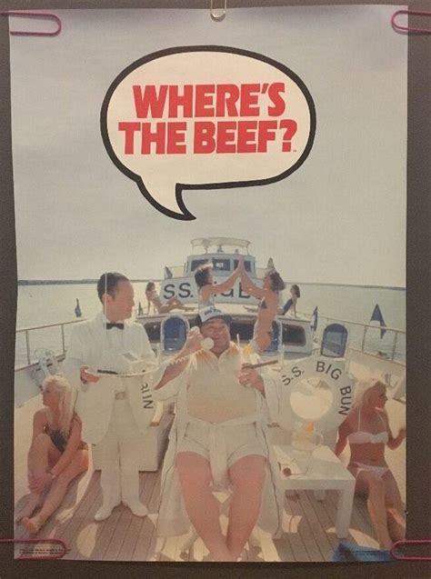 Vintage Wheres The Beef Wendys Poster Pin Up Man On A Yacht S S Big