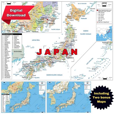Colorful Japan Political Map Printable Digital Download With